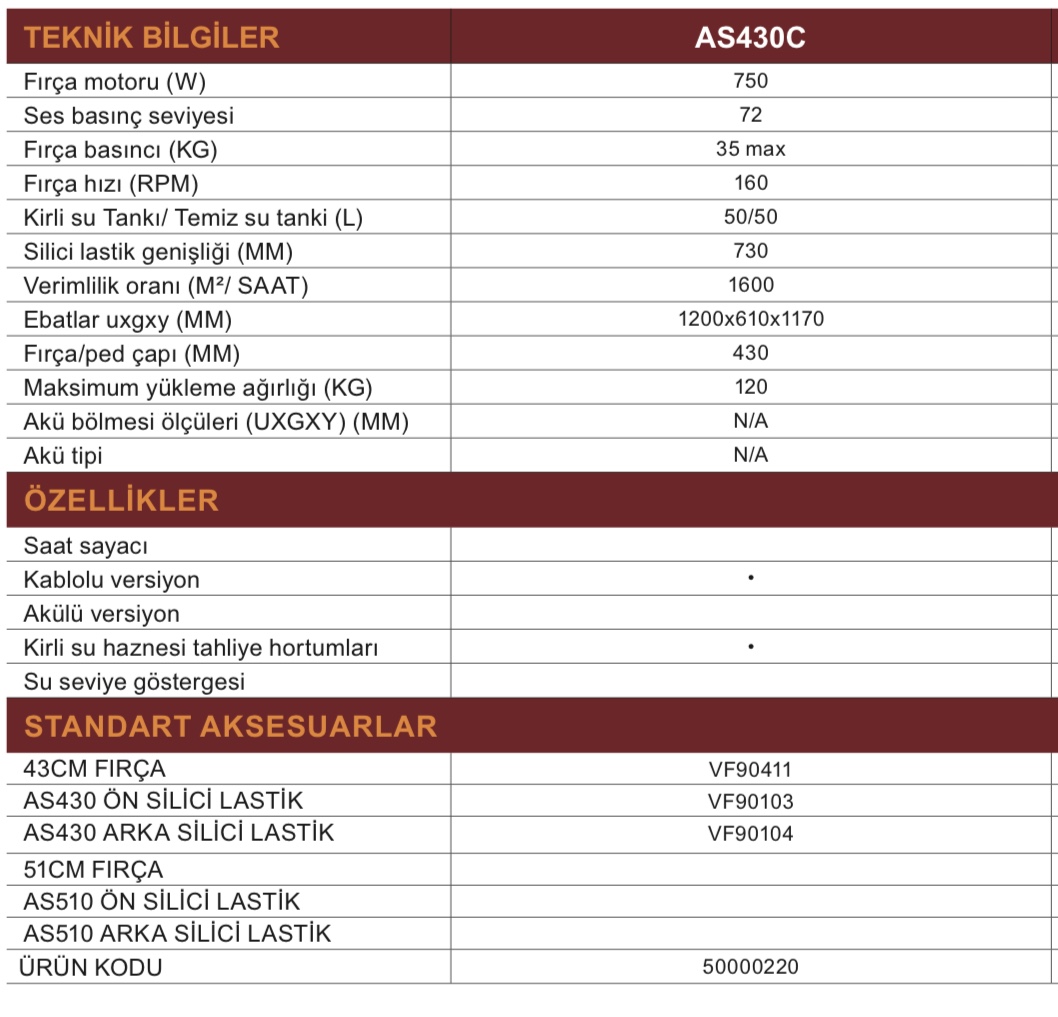 Viper AS 430C Elektrikli Zemin Temizleme Makinesi (Otomat) 50/50 LT